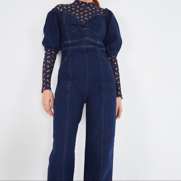 FARM Rio | Pants & Jumpsuits | Farm Rio Denim Jean Jumpsuit W Puff ...